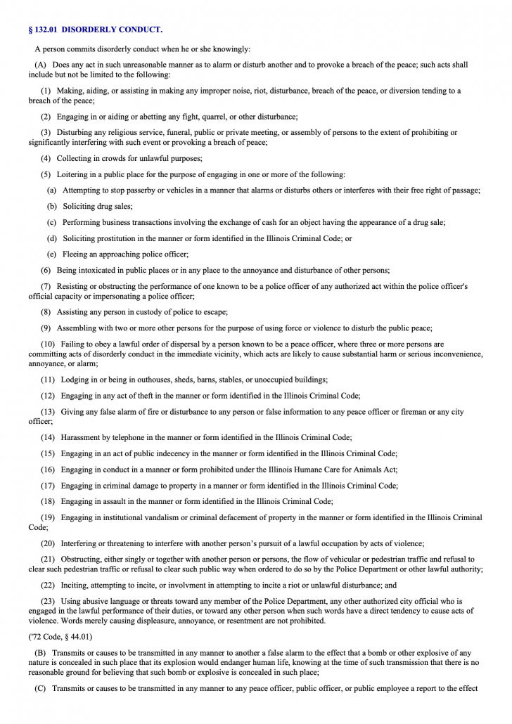 § 132.01 Disorderly Conduct - Marseilles, Illinois